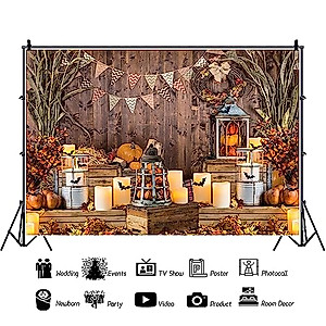 7x5ft Vinyl Fall Halloween Backdrop Pumpkin Bat Candle Hay Maple Leaves Background Rustic Wooden Backdrop Thanksgiving Photo Booth Props Funny Birthday Party Decorations Banner Supplies