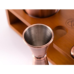 Mint & Mortar Cocktail Shaker Set, 7-Piece Bartender Kit with Stand, 24oz Martini Shaker Bottle Stainless Steel Bar Tools, Home Bar Accessories Drink Mixer, Barware Gift Set - Brushed Copper