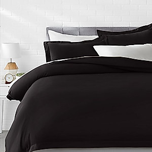 Amazon Basics Light-Weight Microfiber Duvet Cover Set with Snap Buttons - Full/Queen, Black
