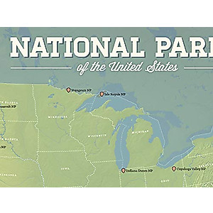 US National Parks Map 18x24 Poster (Natural Earth)