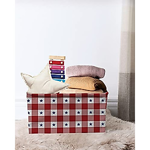 Storage Bins, Independence Day Patriotic Star Plaid Red White Storage Baskets for Organizing Closet Shelves Clothes Decorative Fabric Baskets Large Storage Cubes with Handles