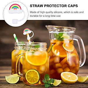 BESTOYARD Silicone Straws Tips Cover Cartoon Rainbow Reusable Compatible with Stanley Drinking Straw Lid Plug Anti-dust Airtight Seal Splash Proof For Telescopic Straw Beverages