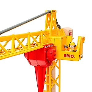 BRIO 33835 Construction Crane with Lights | Wooden Toy Train Set for Kids Age 3 and Up, Yellow