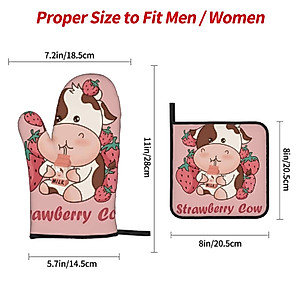 Strawberries and Cows Drinking Milk Insulated Family Friends Oven Mitts and Pot Holders Sets of 4