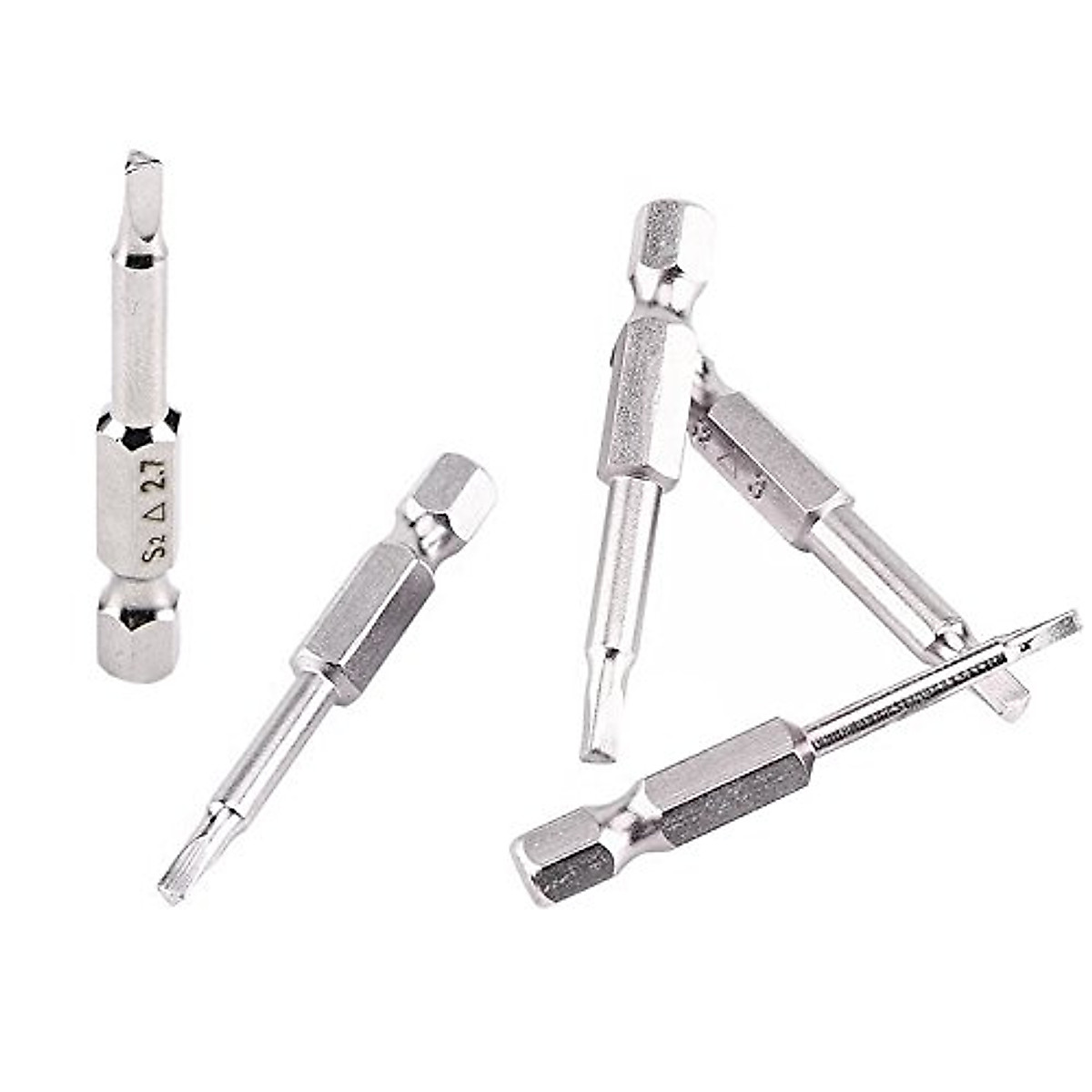 Bestgle 5pcs S2 Steel Magnetic Triangle Head Screwdriver Bits Tip Set 1.8mm, 2mm, 2.3mm, 2.7mm, 3mm, 1/4 Inch Hex Shank, 50mm Length