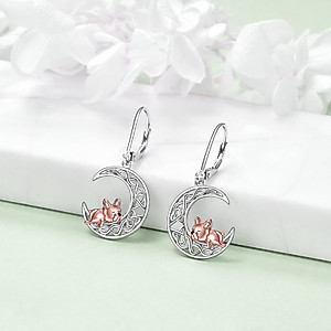 VONALA French Bulldog Dangle Earrings 925 Sterling Silver Celtic Knot Moon Leverback Earrings Dog Jewelry Birthday Gifts for Women