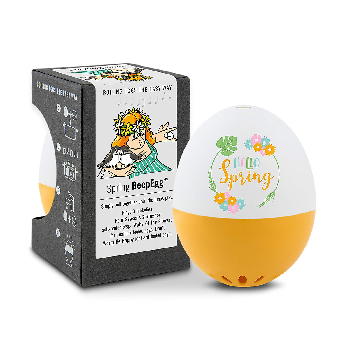 Brainstream BeepEgg Cook Perfect Soft, Medium, or Hard Boiled Favorite Tunes Singing and Floating Egg Timer, Spring Orange