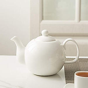KitchenTour English Porcelain Tea pots -27oz for blooming&loose leaf, Fine Serving Ceramic Tea Pot with Upgraded Strainer Holes for Tea Party-White