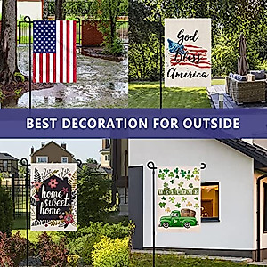 ESTTOP Garden Flag Stand, Thickened Pole Sturdy Straight Premium Metal Yard Flag Holder Weather-Proof Flagpole with Stopper and Clip Fit for Seasonal Garden Flag