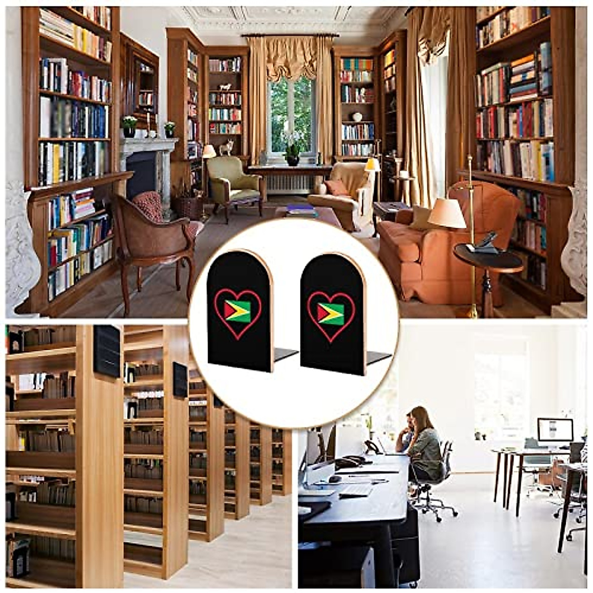 I Love Guyana Red Heart Wood Book Ends for Shelves Non-Skid Bookend Book Stand Book Holder Stopper for Home Office School