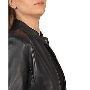 Excelled Leather womens Lambskin Scuba Leather Jacket, Black, Large US