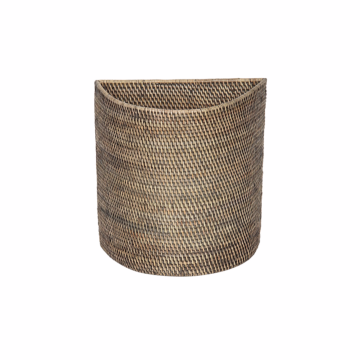KOUBOO Rattan Laguna Half-Moon Waste Basket Trash Can – Laundry Room Storage, Wicker Garbage Can, Office, Bathroom, Kitchen, Bedroom Waste Basket, Gray - Brown