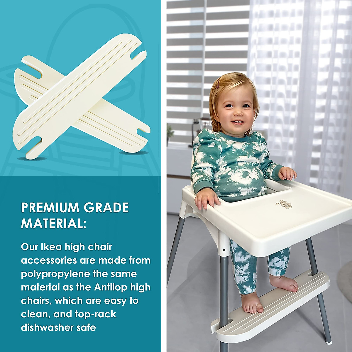 White IKEA High Chair Foot Rest, Compatible with Antilop Chairs | Adjustable, Reversible & Non-Slip Foot Rest for IKEA Chair - Made with Durable Polypropylene - (19.75 x 4.75 x 1” inches)