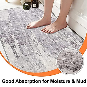 Door Mat, Front Indoor Door Mat Faux Wool Non-Slip Entryway Rug Absorbent Abstract Throw Rug for Indoor Entrance Hallway Laundry Room, High Traffic Areas, 24X36 Inches, Gray Washable