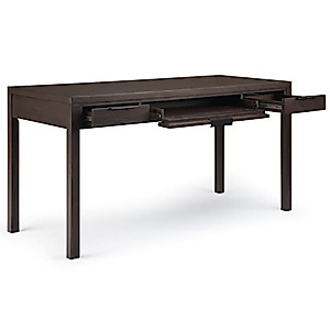 SIMPLIHOME Hollander SOLID WOOD 60 inch Wide Home Office Desk, Writing Table, Workstation, Study Table Furniture in Warm Walnut Brown with 2 Drawers