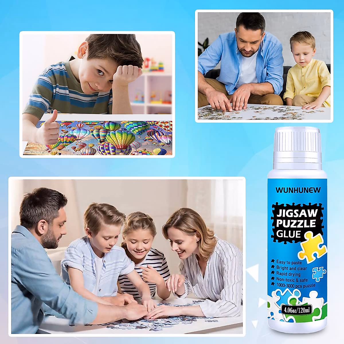 Newest Jigsaw Puzzle Glue Clear with Sponge Head Applicator, Puzzle Saver Frame for 1000/1500/3000 Pieces Puzzle of Paper & Wood, Water-Soluble Special Art Craft Puzzle Guard Glue, Quick Dry (120ML)
