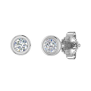 0.14 Carat Bezel Set Diamond Stud Earrings in 14K White Gold (I1-I2 Clarity)