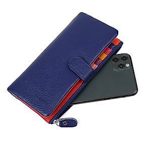 IVESIGN Wallets for Women RFID Blocking Credit Card Phone Holder Organizer Large Capacity Genuine Leather Wallets Checkbook Wallet Clutch Wallet Ladies Blue