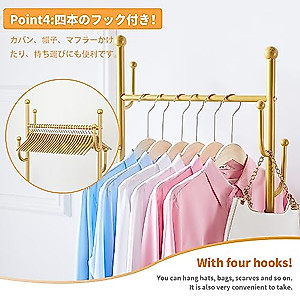 BOOSDEN Clothing Rack with Wheels，Metal Rolling Garment Rack for Hanging Clothes, Clothes Hanger Rack with 4 Hooks