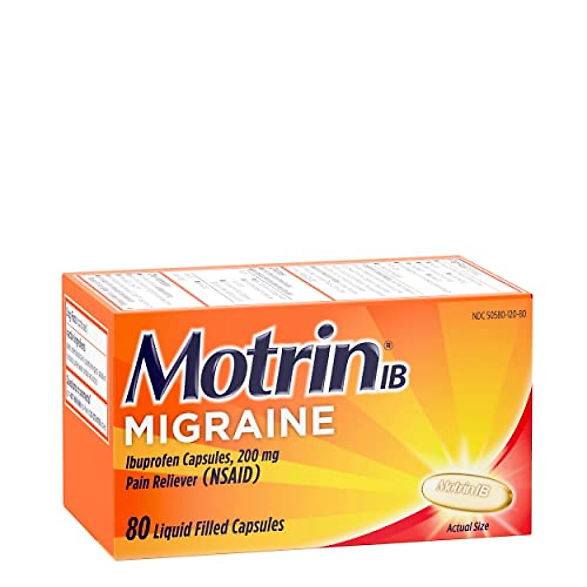 Motrin IB Migraine Liquid Gel Caps, Ibuprofen 200 mg, Migraine Relief Medicine, 80 Ct