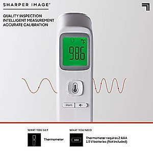 SHARPER IMAGE Digital Touchless Smart Forehead Thermometer, High-Precision Infrared Sensors, Stores 35 Readings, Touch-Free Temp Scans, Battery Powered, Built-in LED Glow Light