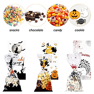 120 PCS Halloween Cellophane Bags Halloween Treat Bags with Ties Trick or Treat Bags for Candy Cookie Goodies Gift Favor Halloween Party Supplies (Halloween)