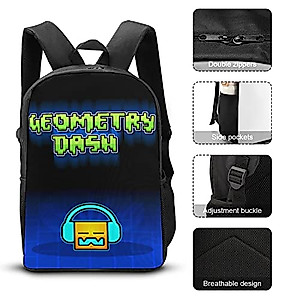 ONBJKPLG Geometry Dash Anime Backpack 17 Inch Cute Funny Bookbag Casual Laptop Daypack for Travel Picnic Camping