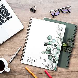 ZICOTO Aesthetic Spiral Notebook Journal For Women - Cute Greenery 10.5" x 8.5" College Ruled Notebook With Large Pockets, Lined Pages and Hardcover - Perfect to Stay Organized at Work or School