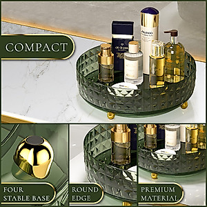 Lazy Susan Turntable Organizer for Cabinet, 360 Rotating Makeup Perfume Organizer for Vanity, Turntable Tray for Bathroom, Kitchen Sink Countertop Organizer for Spice (11-Dark Green)