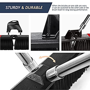 HEVOL Push Broom, 24" Wide Floor Scrub Brush with Stiff Bristles and 57” Long Stainless Steel Handle, Garage Heavy Duty Broom Outdoor Push Broom for Bathroom Kitchen Yard Patio Deck, Black