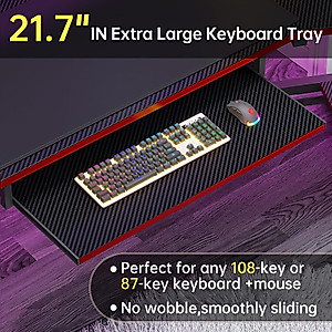 SEDETA 79" Gaming Desk, Computer Desk with 2 Fabric Drawers & LED Light, L Shaped Gaming Desk with Storage Shelf for Home Office, Carbon Fiber Black&Red