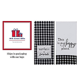 18TH STREET GIFTS Buffalo Plaid Kitchen Towels - Farmhouse Decor Black and White Gingham Dish Towel Set - Black and White Hand Towels for Kitchen or Bathroom
