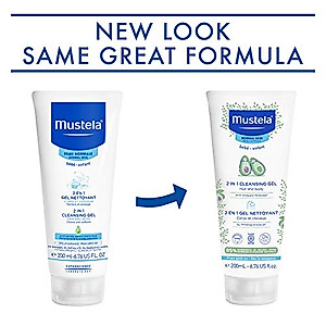 Mustela Baby 2-in-1 Cleansing Gel - Baby Body & Hair Cleanser - with Natural Avocado - Biodegradable Formula & Tear-Free - 6.76 fl. oz. (Pack of 1)