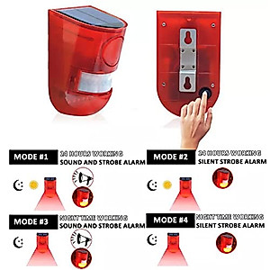Aolyty Solar Motion Sensor Detector Alarm Lights LED Warning Strobe Flashing Light with 110dB Sound IP65 Waterproof 4 Work Modes Solar Security Siren Light for Home Warehouse Farm Yard (Red)