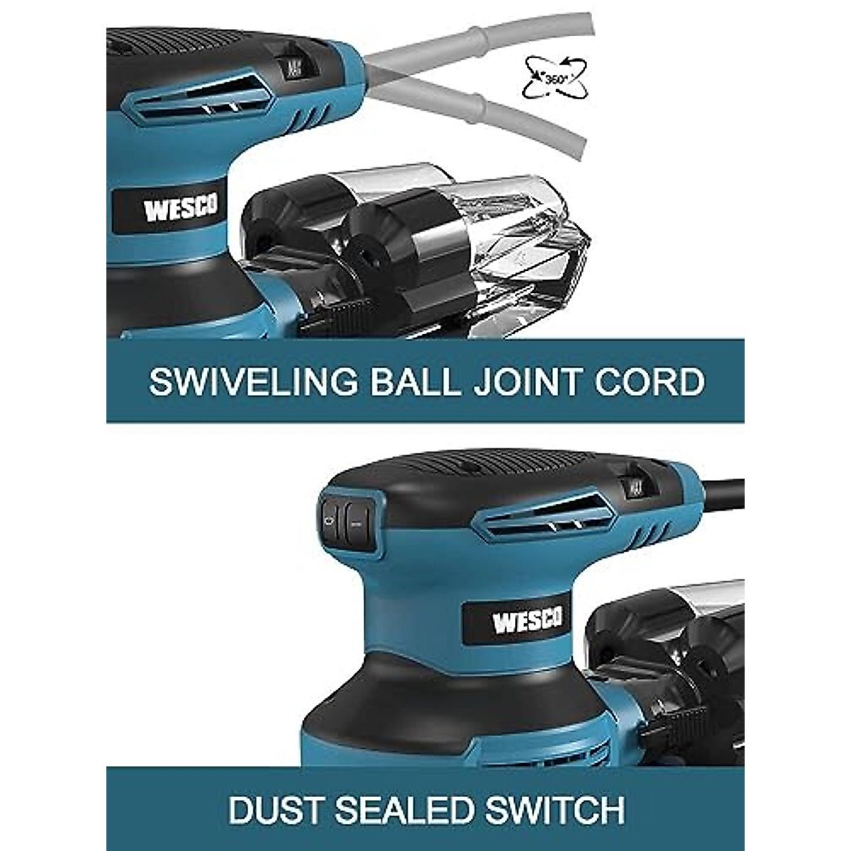 5" 3.0 Amp Corded Electric Random Orbital Sander, Cyclonic Dust Box, Soft Grip, Variable Speed 5000~12000 OPM, 12Pcs Sandpapers