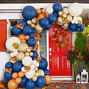 Navy Blue and Gold Balloons Garland Arch Kit, Ivory White, Metallic Gold and Double Stuffed Burnt Orange Balloon Garland Kit for Graduation, Birthday Party, Baby Shower, Thanksgiving Fall Decorations