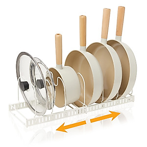 COZIMORE Pots and Pans Organizer,Pan Organizer rack for cabinet, and Rack Organizer with 7 dividers,Dish Rack for Cabinets, Lid Organizer, Cabinet Organizer WHITE