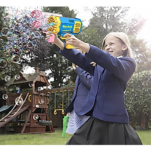 2 Pack Bubble Machine Gun for Kids, 40 Holes Rocket Bubble Maker with Light, Bubble Blaster Bubble Blower Toys Party Favor Graduation Outdoor Activity for Kids Age 3 4 5 6 7 8