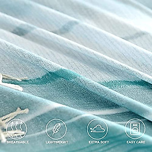 Queen Size Comforter Set, Teal, Gray and Blue Striped Pattern Print Reversible Down Alternative Bed Sets - 90 x 90 3PC Soft Microfiber Duvet Sets Modern Abstract Bedding in a Bag for Women Men, Grey