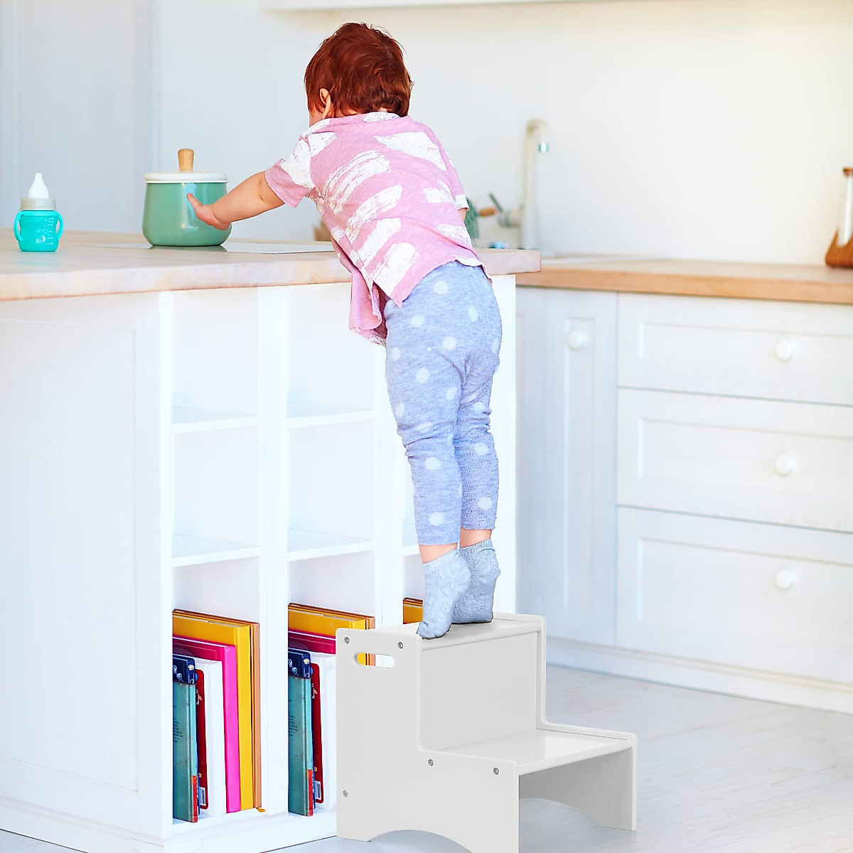 COSYLAND Toddler Two Step Stool, Kitchen Stool Bathroom Potty Stool, Children's Stool Nursery Helper Standing Tower Stepping Stool (White)