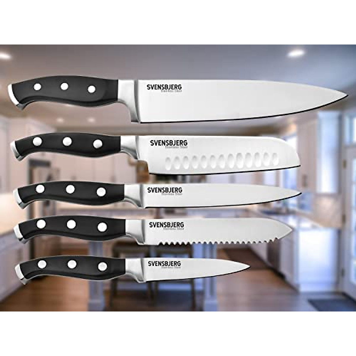 SVENSBJERG Kitchen Knife Set, Chef-Knife-Set, Set of Cooking-Knives Professional | Stainless Steel Cutlery, Sharp, German Brand, High-End | SB-KS201