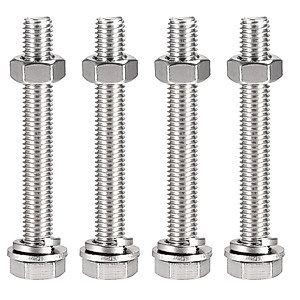 uxcell M10 x 80mm Hex Head Screws Bolts, Nuts, Flat & Lock Washers Kits, 304 Stainless Steel Fully Thread Hexagon Bolts 4 Sets