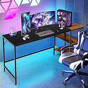 CHEFJOY 55” Computer Desk w/Storage Shelf, Industrial Home Office Desk, PC Laptop Desk w/Heavy-Duty Steel Frame, Simple Style Wood Writing Desk for Bedroom, Study