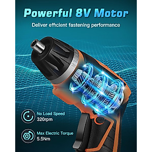 Vastar 8V Cordless Electric Screwdriver, 89Pcs Rechargeable Power Magnetic Screwdriver Kit in Carrying Case, with 10+1 Torque Settings, Dual Position Handle, Battery Indicator, Flexible Shaft, LED