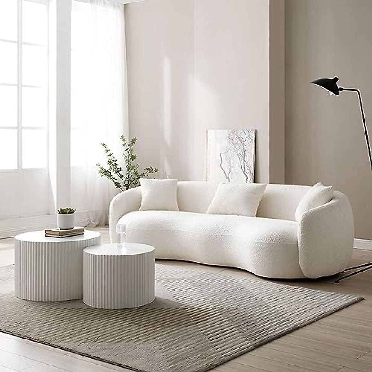 96.4" Mid Century Modern Curved Sofa for Living Room, 3-Seat Upholstery Boucle Fabric Couch for Bedroom, Office, Apartment (Beige)