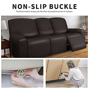 Easy-Going PU Leather Recliner Sofa Slipcovers, Waterproof Stretch Sofa Covers, 8 Pieces Stretch Furniture Protector, Elastic Strap Shield Pets Kids Children Cats Dogs Chocolate