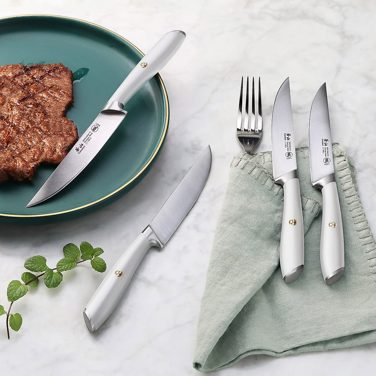 Cangshan L1 Series 1026948 German Steel Forged 4-Piece Fine-Edge Steak Knife Set, White