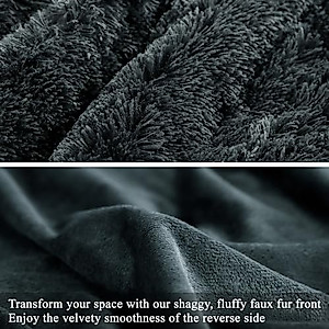 Aisbo Faux Fur Duvet Cover King - Fuzzy Plush Shaggy Duvet Cover King Size with Button Closure, Soft Fluffy Comforter Cover Set 104x90 Inches with 2 Pillow Shams for Winter, Grey