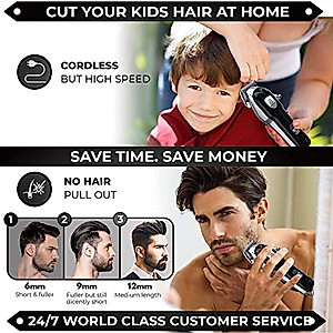 B. WEISS Professional Stainless Steel Hair Clippers for Home Use, Beginners Cordless Grooming Kit for Hair Cutting at Home, Beard, Body Hair,Rechargeable with LED Display