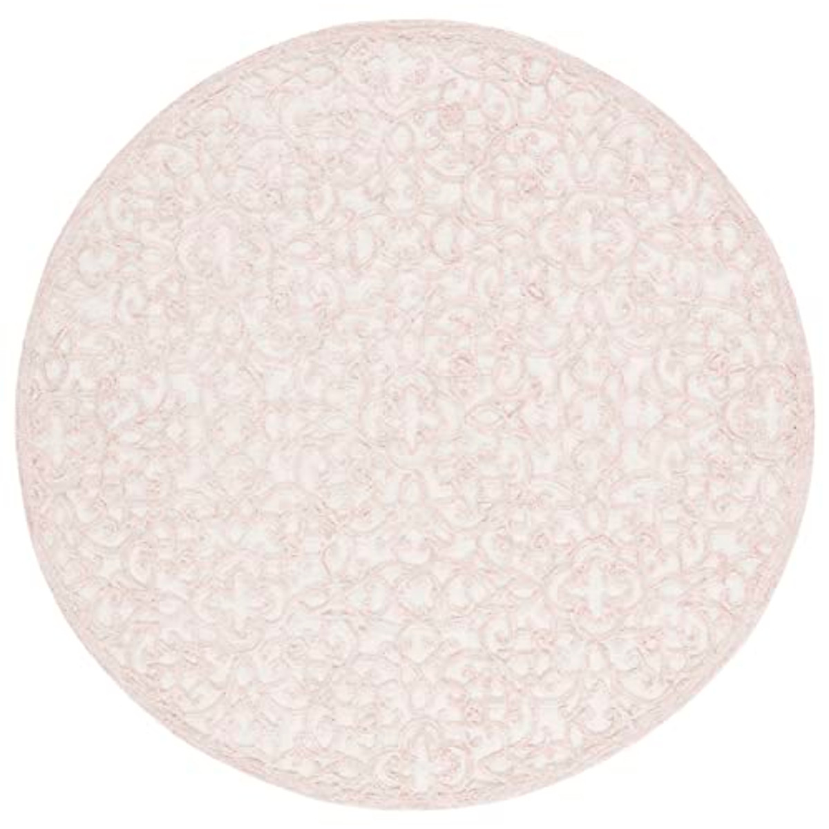 SAFAVIEH Trace Collection Area Rug - 6' Round, Ivory & Pink, Handmade Scroll Wool, Ideal for High Traffic Areas in Living Room, Bedroom (TRC103U)